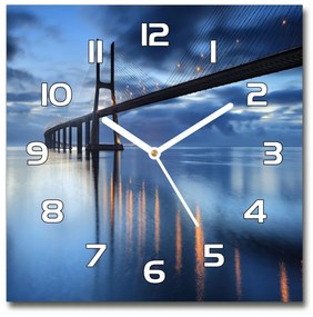 Wallmuralia Skleněné hodiny čtverec Osvětlený most 30x30 cm