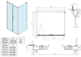 Polysan, Lucis Line obdélníková sprchová zástěna 900x800mm L/P varianta, DL2815DL3315