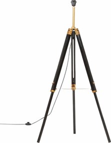 Stojací lampa stativ černá a zlatá masivní teak 141 cm 288076