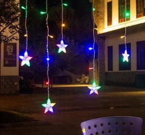 Vánoční osvětlení ISO11319 - světelný závěs 108 LEDdo okna hvězdy multikolor