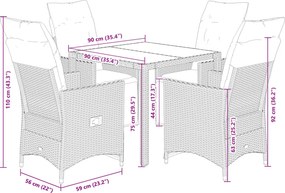 5dílný zahradní bistro set s poduškami šedý polyratan 3276894