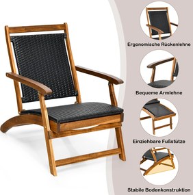Costway Lehátko skládací zahradní lehátko s výsuvnou nožní částí a ergonomickou