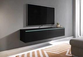 TV stolek LOWBOARD D 180, 180x30x32, bílá/bílá lesk + LED