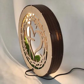 Dřevěná LED lampa Srdce s křížem a mechem | Stmívatelná I SENTOP LED0609