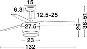 NV 5260251 Stropní ventilátor se světlem MONSOON tělo z oceli matná černá a sklo 3ABS dřevěné listy LED 18W 3000K - NOVA LUCE