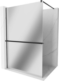Mexen Kioto+, sprchová zástěna s poličkou a držákem na ručníky 90 x 200 cm, 8mm sklo vzor zrcadlo, černý profil, 800-090-121-70-50