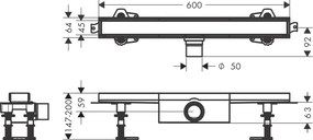 Hansgrohe RainDrain Compact, úplná sada sprchového žlabu 600 pro dlažbu, pro standardní instalaci, HAN-56175000
