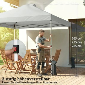 Pavilon cca 3x3 m Voděodolný Výškově nastavitelný skládací pavilon se 3 bočními stěnami Větrání oknem, UV 50+ Světle šedý