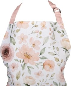 Bílá bavlněná zástěra s růžemi Soft Romantic Blush - 70*85 cm