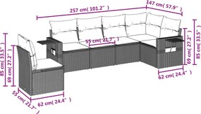 6dílná zahradní sedací souprava a podušky světle šedá polyratan 3252569