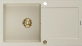 Mexen Leo granitový dřez s jednou komorou a odkapávačem 900 x 500 mm, béžový, sifon zlatý - 6501901010-69-G
