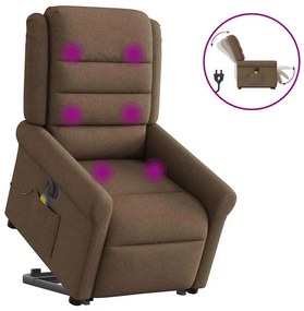 Elektrické zvedací masážní polohovací křeslo hnědé textil 3303348