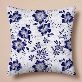 Krepový povlak na polštář Flowers bílomodrý Velikost: 40 x 40