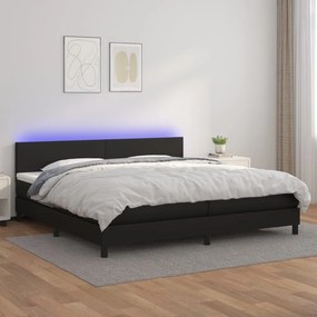 Box spring postel s matrací a LED černá 200x200 cm umělá kůže 3134123