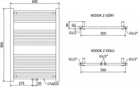 Mexen Mars, elektrické topné těleso 900x600 mm, 400 W, černá, W110-0900-600-6400-70