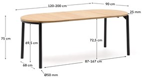Rozkládací jídelní stůl s deskou v dubovém dekoru v přírodní barvě 90x120 cm Montuiri – Kave Home