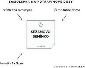 SEZAMOVO SEMÍNKO - omyvatelná samolepka na dózu, výběr rozměrů Ø 5 cm / 5 x 5 cm / 6 x 8 cm | DomaLEP tvar: KOLEČKO, barva: PRŮHLEDNÁ - ČERNÉ písmo, velikost: Ø 5 cm - tučné písmo