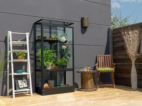 Vitavia Balkonový skleník „Stad“, s pevným základem nebo kolečky, z hliníku. (ocelový podstavec, černá)