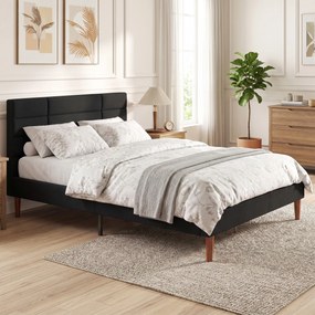 HOMCOM rám postele 140 x 200 cm s lamelovým roštem, polstrovaná manželská postel v lněném vzhledu, úložný prostor pod postelí, tišší, černý