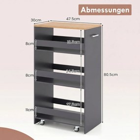 Costway 30 cm široký vozík do výklenku s madlem a zábradlím 4 patro kuchyňský