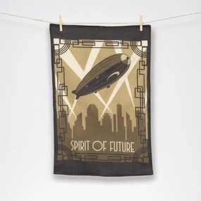 Lenbutik Luxusní lněná utěrka ,70x45 cm - duch budoucnosti - vzducholoď/ spirit of future - airship