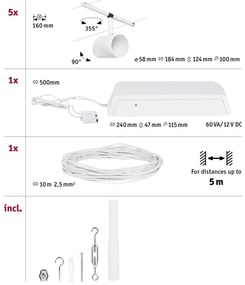 Paulmann 94467 CorDuo Cup Basic, bílý lankový systém, 5x max 10W LED 12V, 500cm