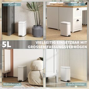 HOMCOM Odpadkový koš 5L s měkkým víkem a pedálem, koš na odpadky vč. vnitřního kbelíku, kosmetický koš do obývacího pokoje, kanceláře, kovový, bílý, …