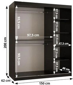 Šatní skříň RIFLO 1 Abika 150/200/62 barevné provedení: černý mat-bílý mat