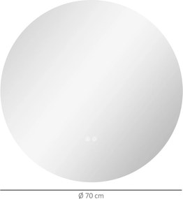 Kleankin kulaté LED nástěnné zrcátko, dotykový spínač, měnící barvu 3000K-6500K, proti mlze, ø 70 cm, bílá/stříbrná