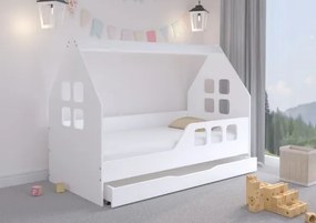 Dětská domečková postel KIDHOUSE se šuplíkem - bílá - pravá - 160x80 cm
