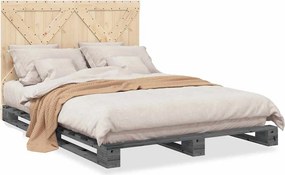 Rám postele s čelem šedý 140 x 200 cm masivní borové dřevo 3281582