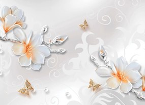 Malvis ® Tapeta Magnolie s motýly Vel. (šířka x výška): 360 x 260 cm