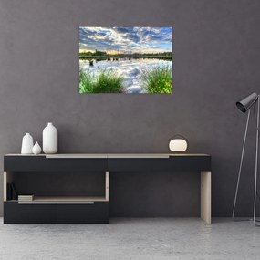 Skleněný obraz jezera s rákosím (70x50 cm)