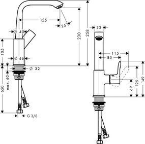 Hansgrohe Metris New, páková umyvadlová baterie 230 s odtokovou soupravou Push-Open, chromová, 31187000