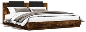 Rám postele s čelem kouřový dub 200 x 200 cm kompozitní dřevo