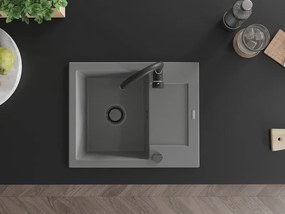 Mexen Enzo, granitový dřez 576x465x174 mm, 1-komorový, šedá s černým sifonem, 6506571005-71-B