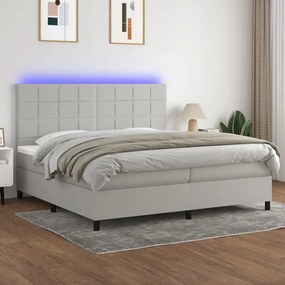 Box Spring Postel S Matrací A Led Textil Světle Šedá Blok se čtverci 200