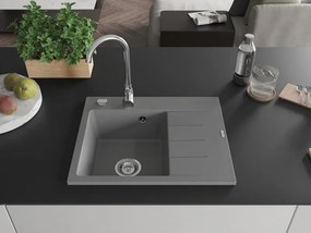 Mexen Ben, 1-komorový granitový dřez 600x500x190 mm, levý+ chromový sifon, šedá, 6522605000-71