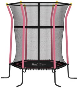 HOMCOM dětská trampolína Ø163,5 cm, trampolína s ochrannou sítí, kryt hran, zahradní trampolína pro děti 3-10 let, max. zatížení 50 kg, růžová barva