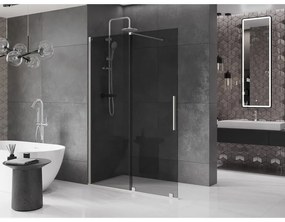 Mexen Velar, sprchová zástěna s posuvnými dveřmi Walk-in 140 x 200 cm, 8mm šedé sklo, broušená ocel, 871-140-000-43-97