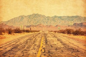 DIMEX | Samolepicí vliesová fototapeta na zeď Route 66 v poušti Mojave MA-5-2858 | 375 x 250 cm | žlutá, hnědá, šedá