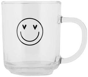 Skleněný hrnek se smajlíkem Heart & Smile - 11*8*9 cm / 200 ml