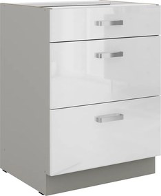 BIANCA sb | dolní skříňka 60 D 3S zásuvková | 60 cm | PREMIUM BOX | světle šedá/bílá lesk