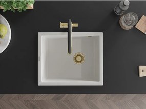 Mexen Pedro granitový dřez 1-komorový 560 x 460 mm, bílý, zlatý sifon - 6508561000-20-G