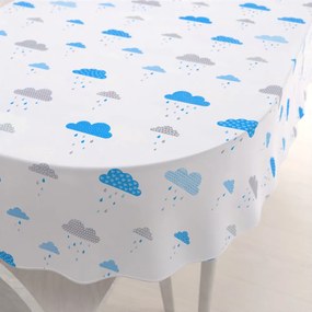 Biante Dětský bavlněný oválný ubrus Sandra SA-325 Modro-šedé deštivé mráčky 120x180 cm