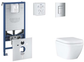 Grohe Rapid SLX - Set předstěnové instalace, klozetu, sedátka SoftClose a tlačítka Skate Cosmopolitan, Triple Vortex, matný chrom SANI11BB2105