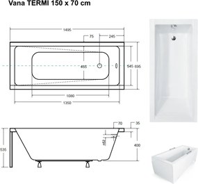 Besco Termi obdélníková vana 150 x 70 cm bílá OLVTER15 Koupelny Bernold