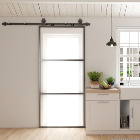 HOMCOM Posuvné Dveře s Hardwarem - Skleněné Posuvné Dveře s Mechanismem Tichého Zavírání pro Koupelnu, Obývací Pokoj a Kuchyni 91,4x203,2 cm Černé