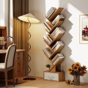 Costway 10 Tier Tree Bookshell se zásuvkovou podlahou Stojací úložná police