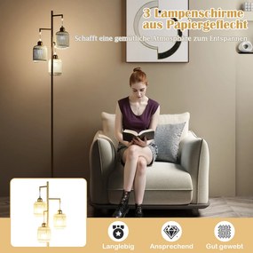 Costway Stojací lampa 173 cm lampa na čtení s 3 E27 zásuvkami a nožním spínačem